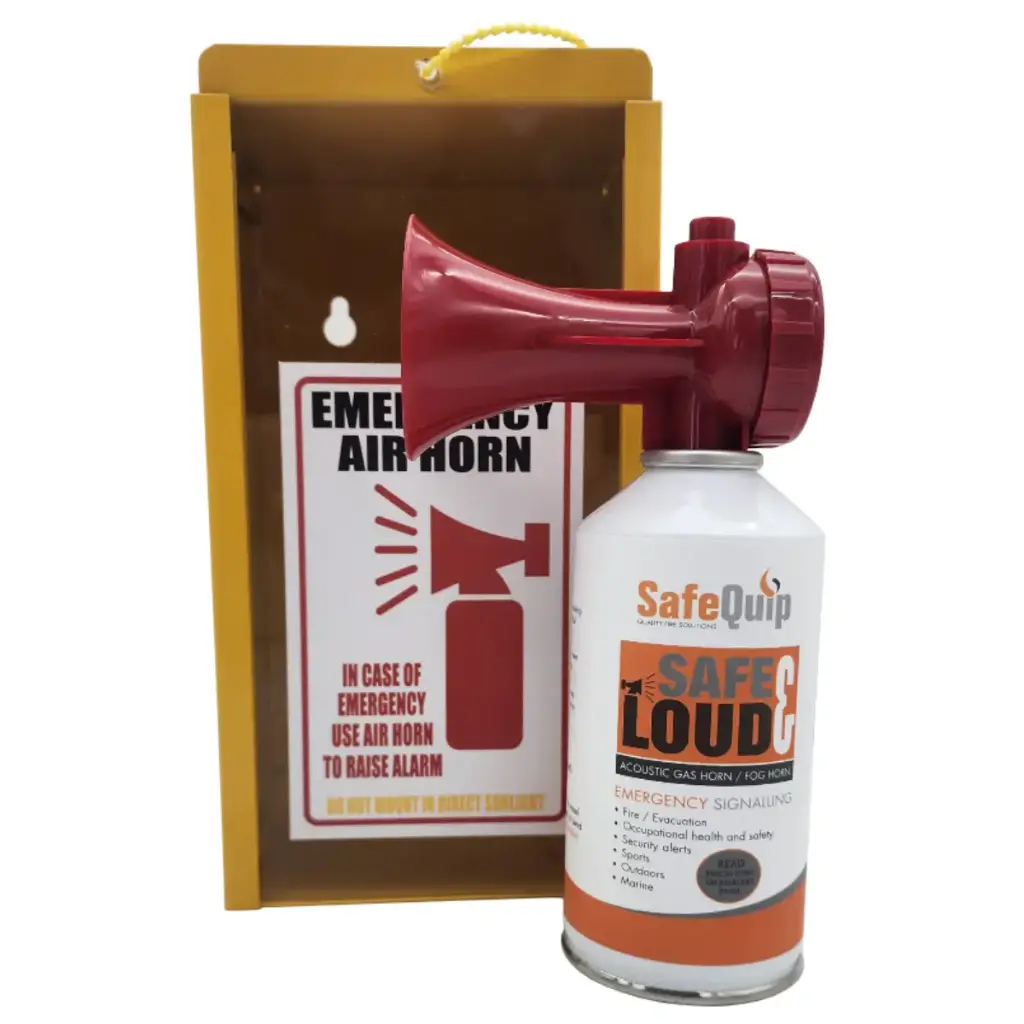 Safequip Air Horn 135ml with Yellow Wall-Mountable Metal Case